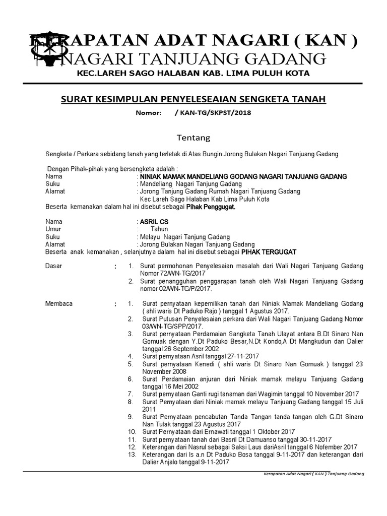 KERAPATAN ADAT NAGARI Putusan Oke | PDF