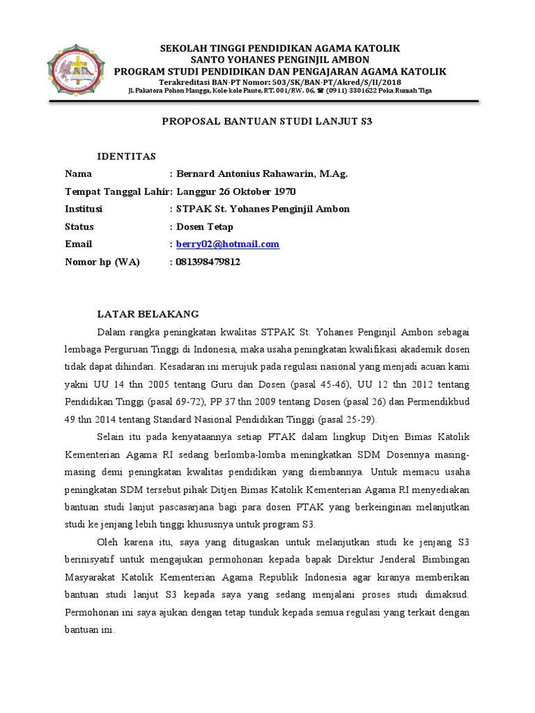 Proposal Beasiswa S3 | PDF | Karier & Perkembangan
