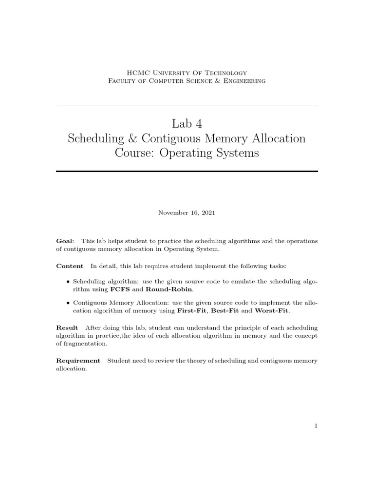 Lab 4 Scheduling & Contiguous Memory Allocation Course: Operating Systems | PDF | Scheduling ...