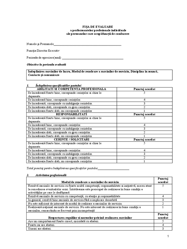 Formular Evaluare Angajati Functii Conducere | PDF