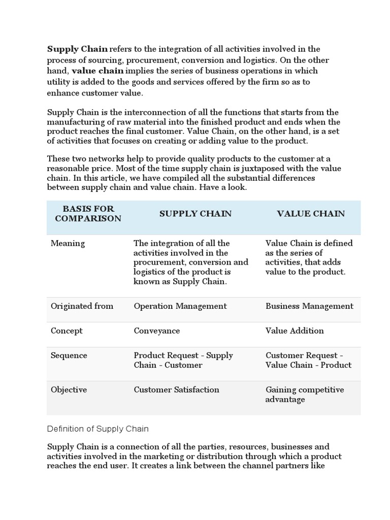 Supply Chain Vs Value Chain | PDF | Supply Chain | Value Chain