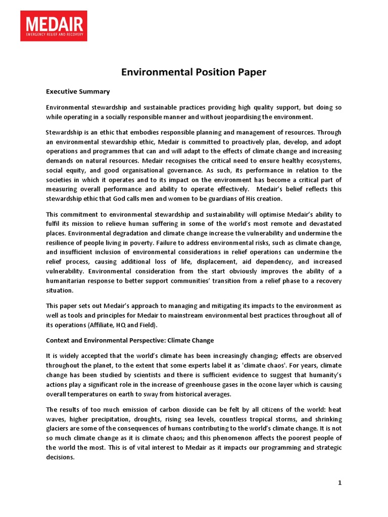 Environment Position Paper | PDF | Sustainability | Climate Change