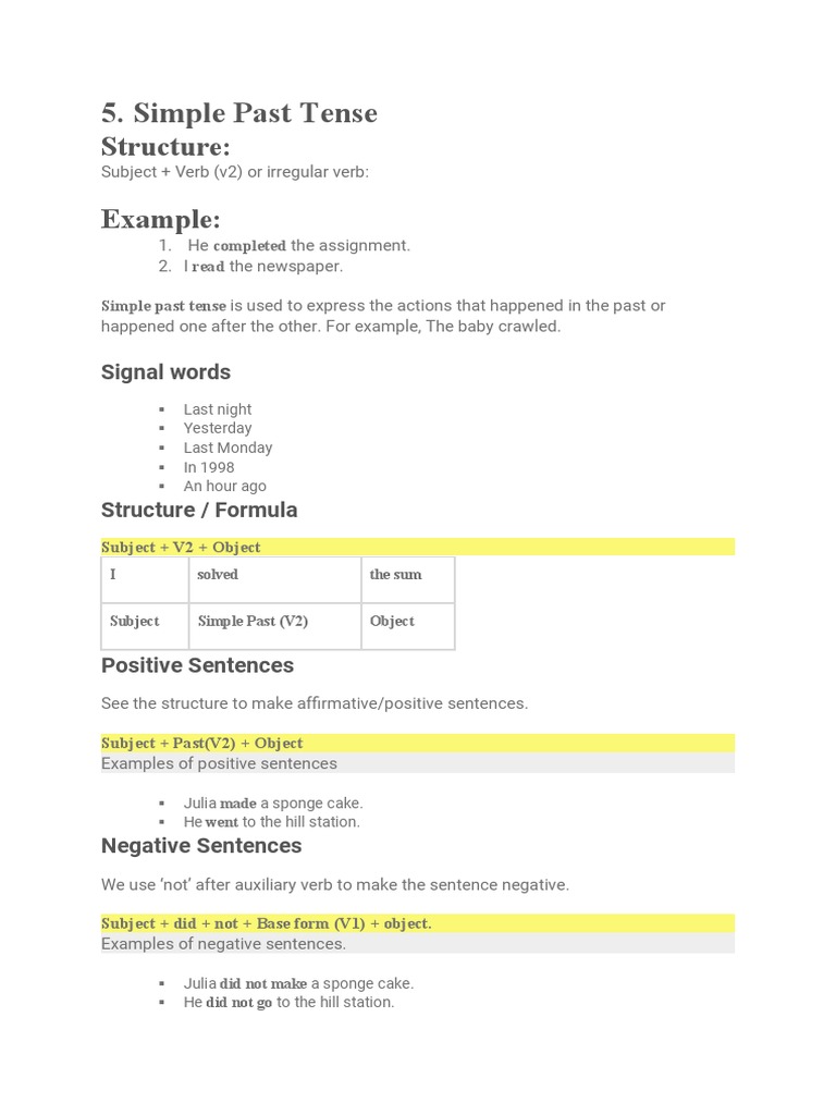 Simple Past Tense | PDF | Verb | Grammatical Tense