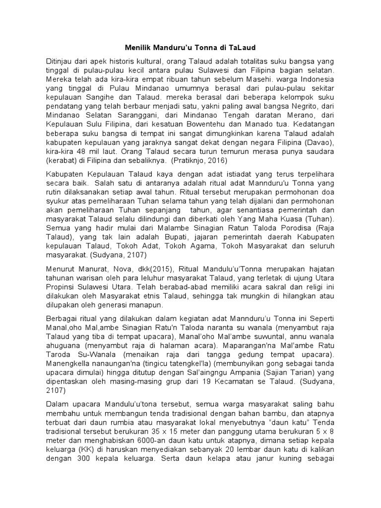Ritual Mandulu'u Tonna Suku Talaud | PDF | Perjalanan