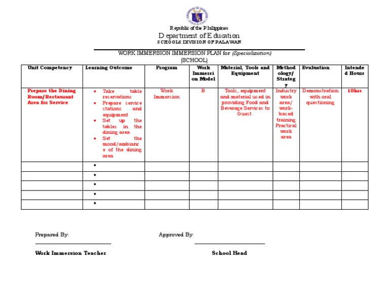 Work-Immersion-Plan | PDF