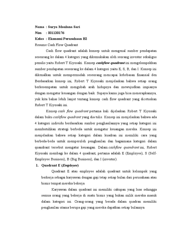 Surya Maulana Sari - I011201076 - Resume Cash Flow Quadrant | PDF