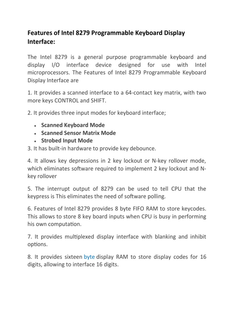Features of Intel 8279 Programmable Keyboard Display Interface | PDF | Input/Output | Computer ...