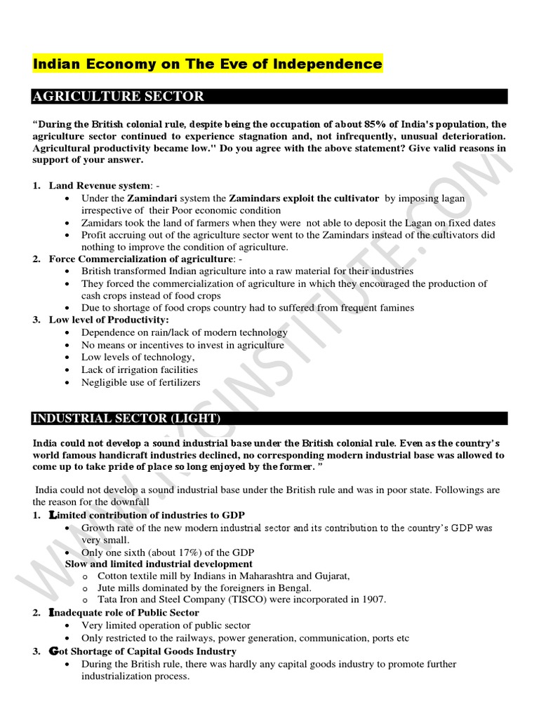 Agriculture Sector: Indian Economy On The Eve of Independence ...