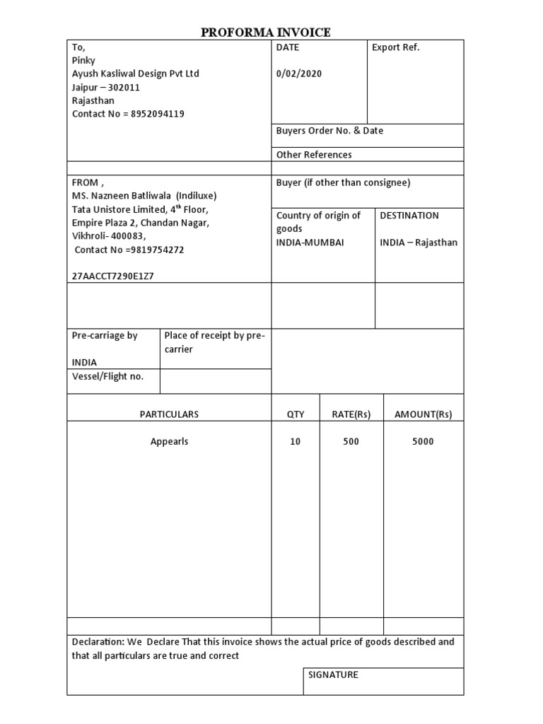 Bluedart - INVOICE FORMAT - Courier Details | PDF