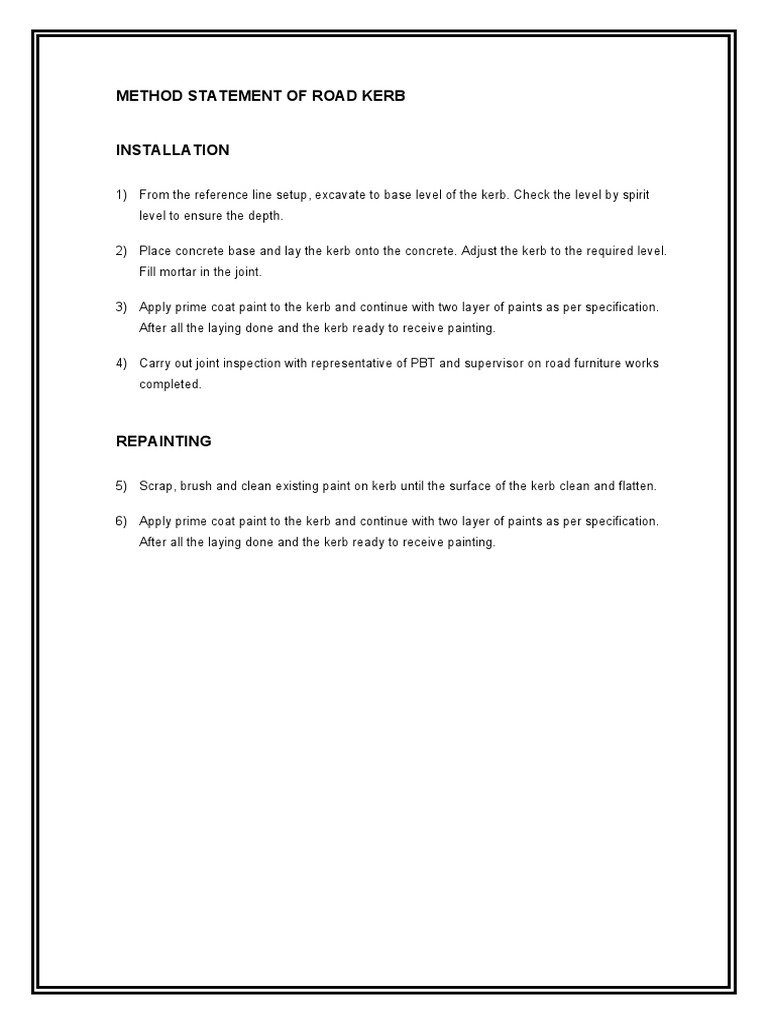 Method Statement Road Kerb | PDF