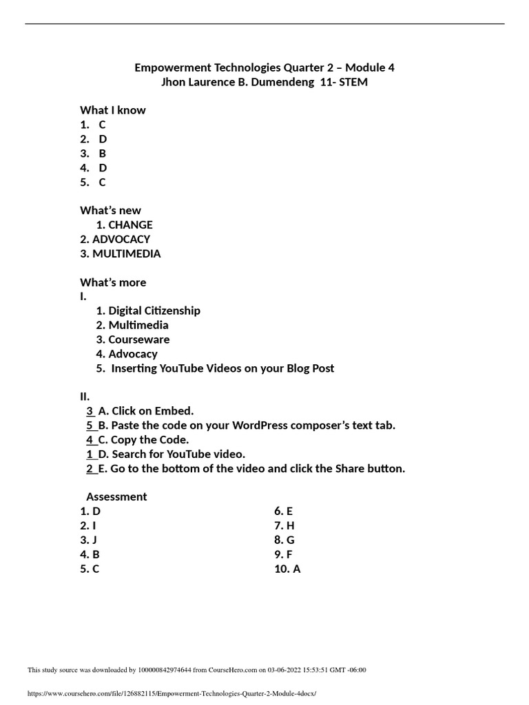 Empowerment Technologies Quarter 2 Module 4 | PDF | Multimedia ...