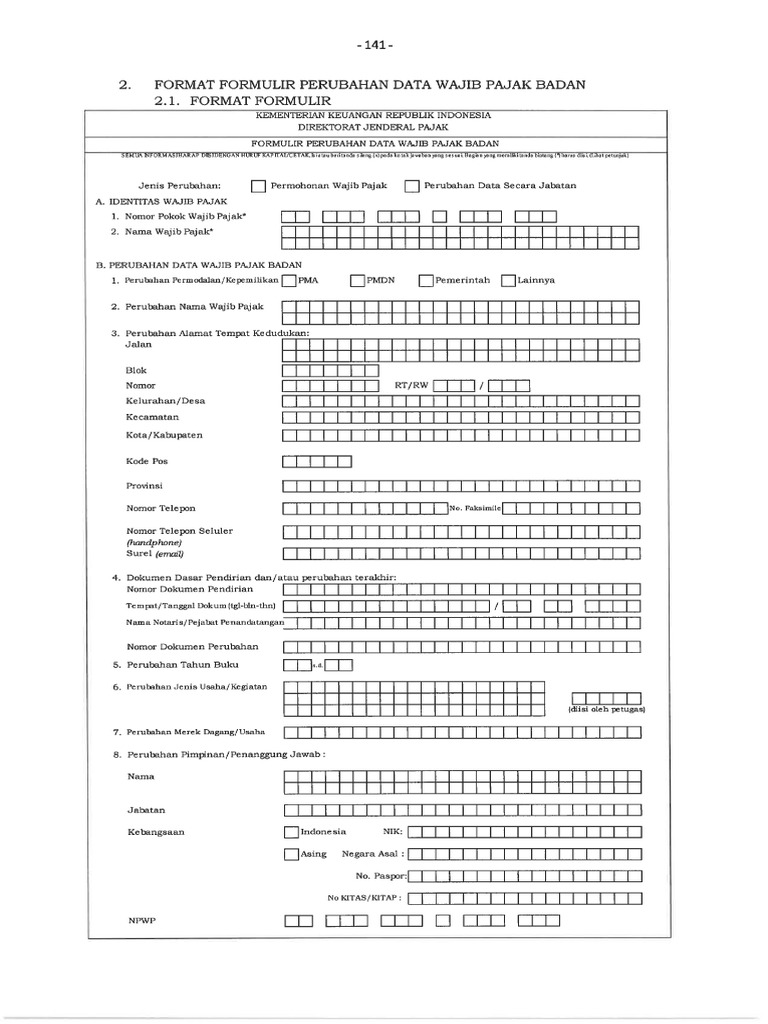 Formulir Perubahan Data Badan | PDF