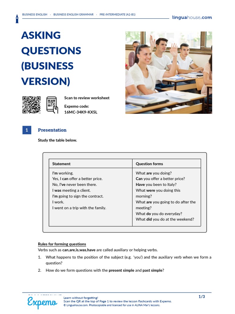 Asking Questions Business Version British English Teacher Ver2 | PDF | Question | Communication