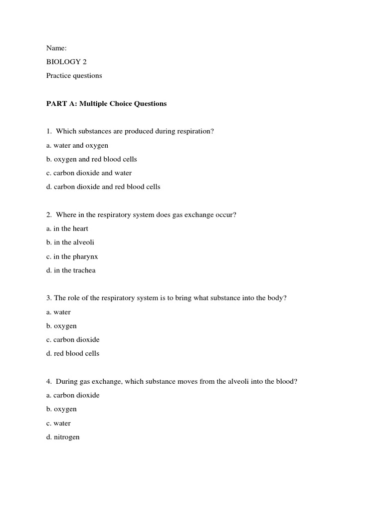 Biology 2: Respiratory & Circulatory Quiz | PDF | Heart | Respiratory ...