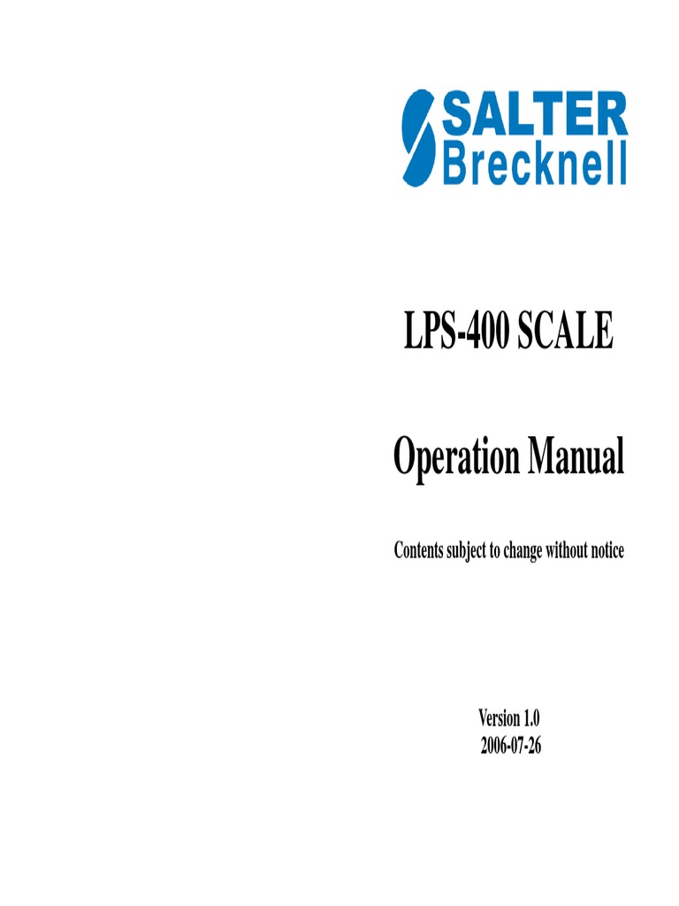 Lps-400 Scale Operation Manual: Contents Subject To Change Without Notice | PDF | Analog To ...
