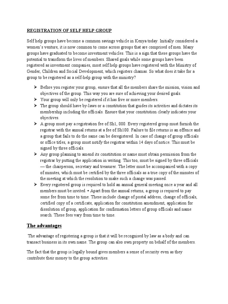 Registration of Self Help Group | PDF | Self Help | Domain Name Registrar