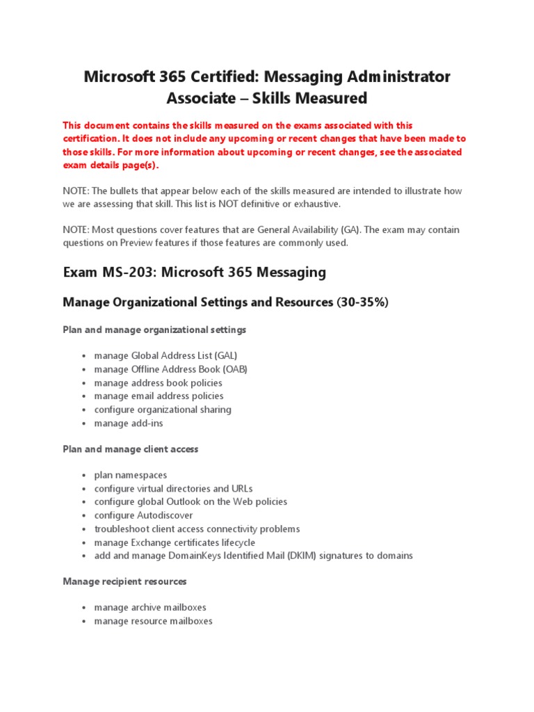 MS 203 Microsoft-365-Certified-Messaging-Administrator-Associate-Skills ...