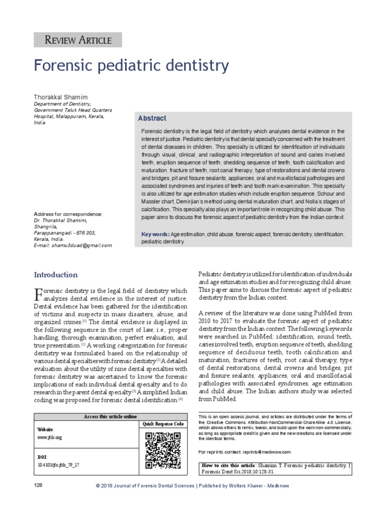 Forensics in Pediatric Dentistry | PDF | Human Tooth | Dentistry
