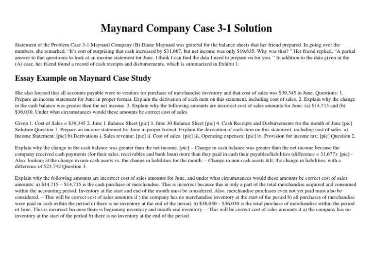 Maynard Company Case 3-1 Solution | PDF | Income Statement | Cost Of Goods Sold