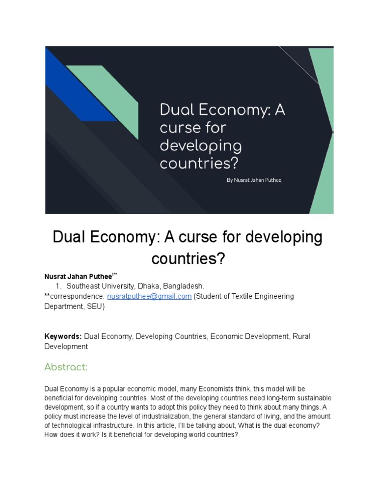 Dual Economy - A Curse For Developing Countries | PDF | Economies ...
