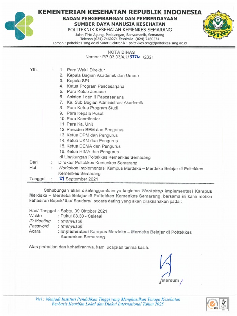 Nota Dinas Kampus Merdeka - Merdeka Belajar | PDF