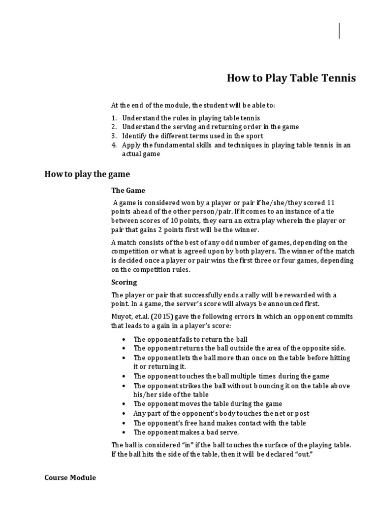 Week 004-Module How To Play Table Tennis | PDF | Table Tennis | Recreation