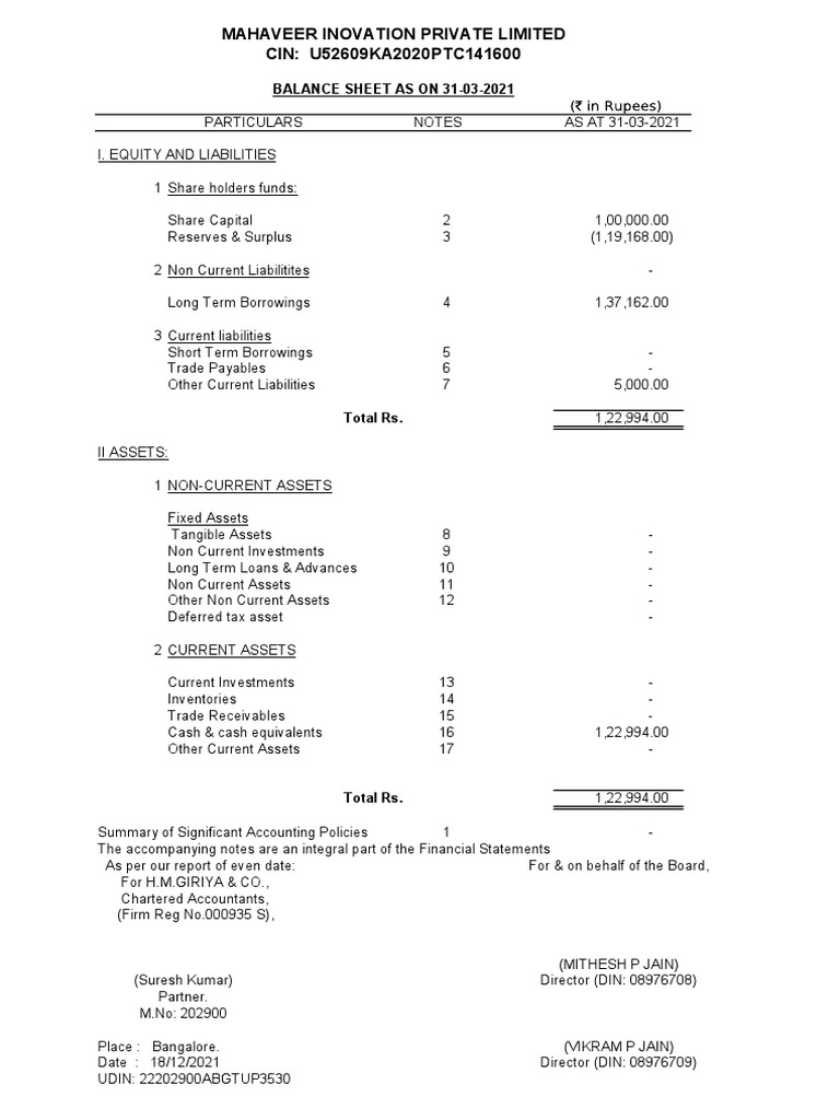 Mahaveer Innovation PVT LTD | PDF | Expense | Equity (Finance)
