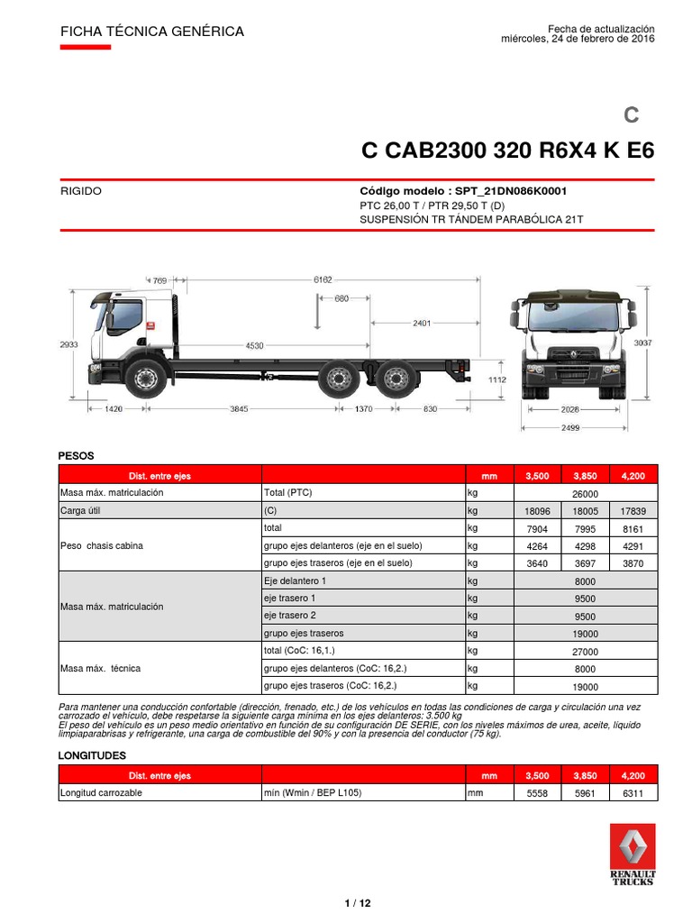 Ficha técnica genérica vehículo rígido | PDF | Eje | Sistema de freno antibloqueo