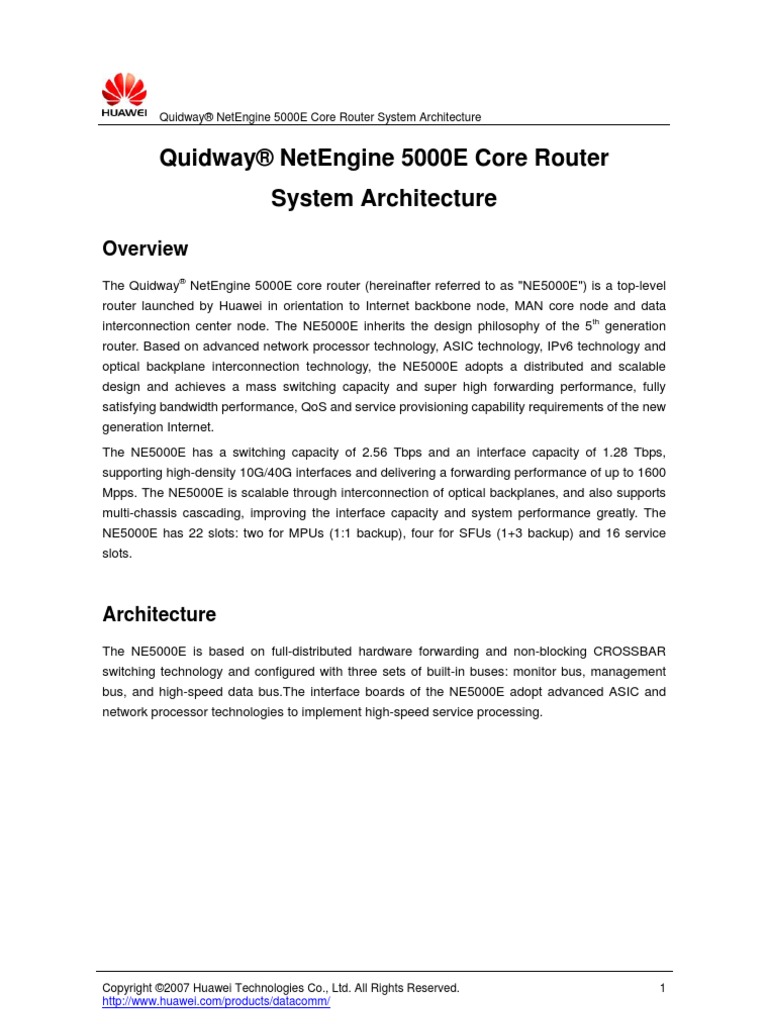 Quidway® Netengine 5000E Core Router System Architecture | PDF | Router ...