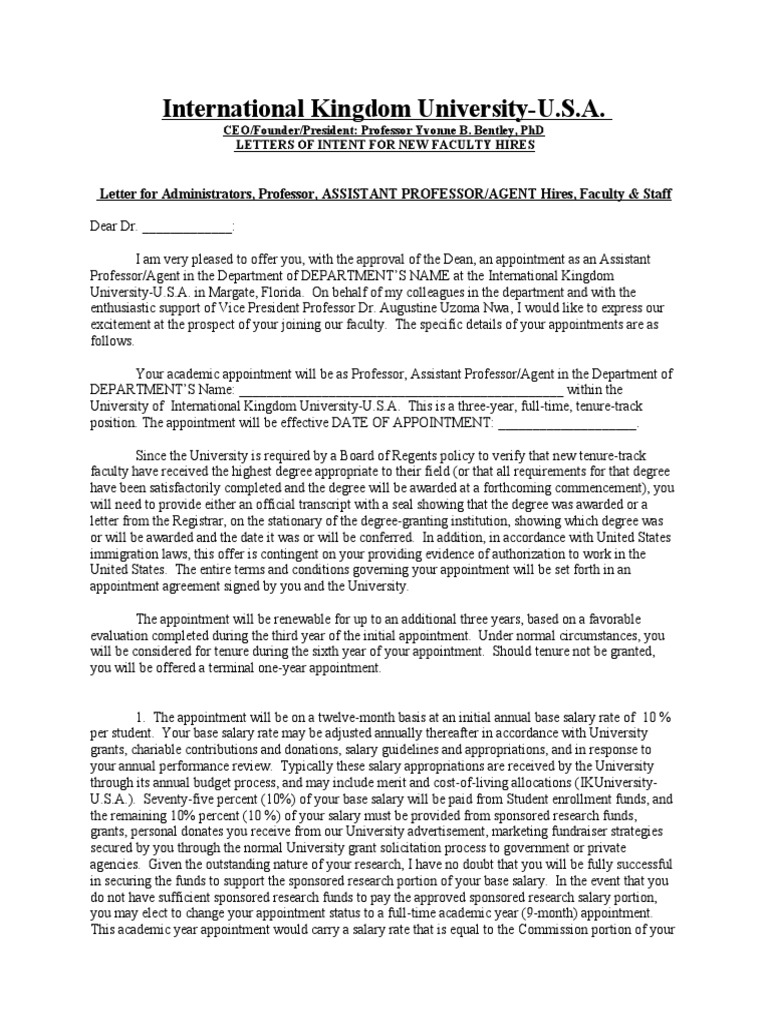 Appointment Letter For Professor and Assistant Professors | PDF