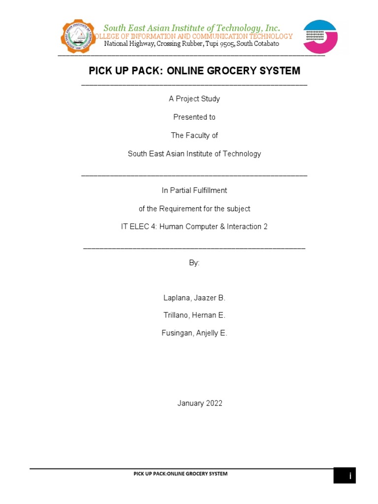 Pick Up Pack: Online Grocery System: South East Asian Institute of ...