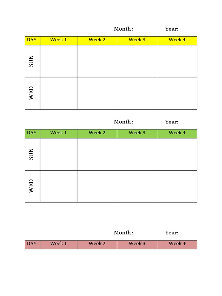 DAY Week 1 Week 2 Week 3 Week 4: Month: Year | PDF