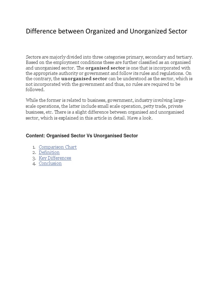 Organized vs Unorganized Sector Explained | PDF | Salary | Employment