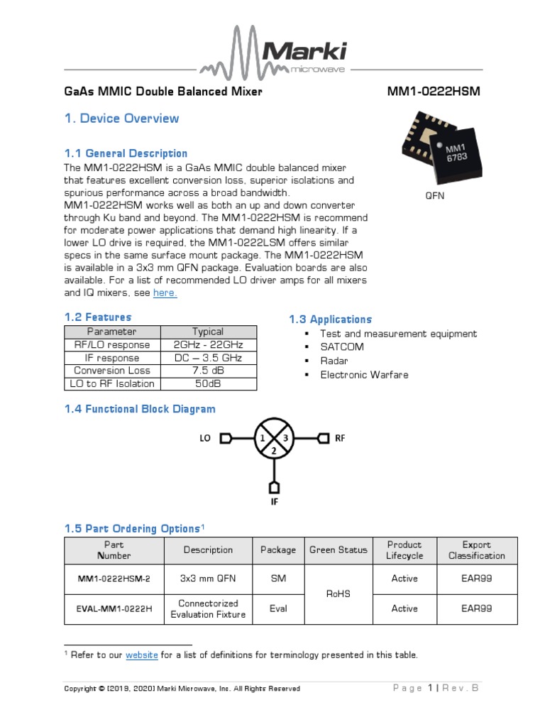 Device Overview: Gaas Mmic Double Balanced Mixer Mm1-0222Hsm | PDF | Electromagnetism ...