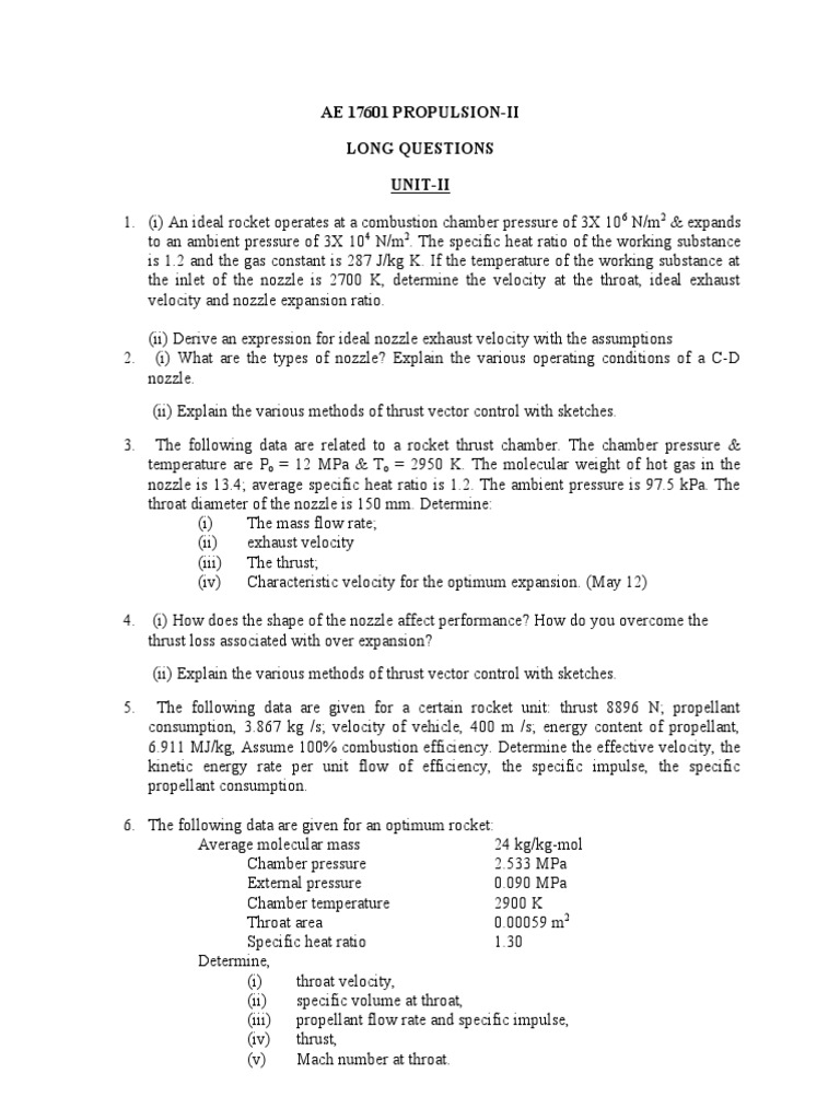 Ae 6504 Propulsion Long Questions | PDF | Rocket Engine | Rocket Propellant