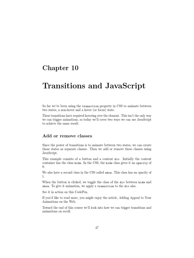CSS Animation 101 Transitions and JavaScript | PDF | World Wide Web ...