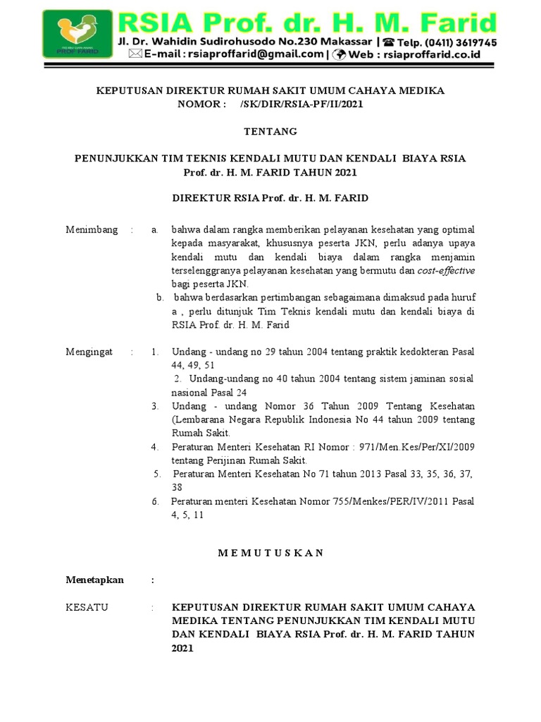 SK Kendali Mutu Dan Kendali Biaya | PDF