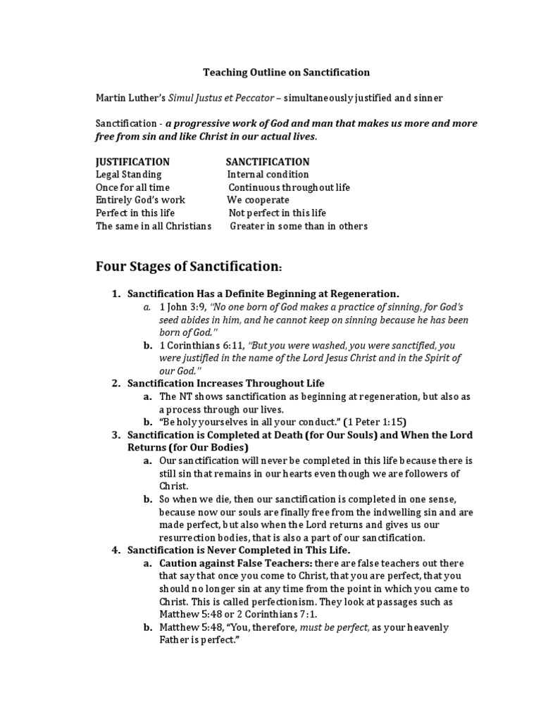 Teaching Outline On Sanctification 2 | PDF | Sanctification ...