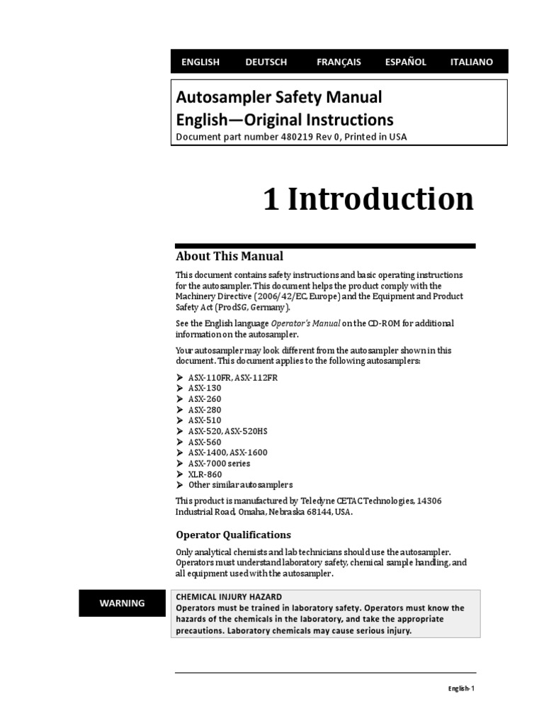 ASX-560 Series Autosamplers Safety Manual Avery | PDF | Power Supply ...
