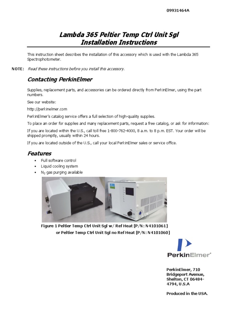 09931464A Lambda 365 Peltier Temp CTRL Unit SGL Instructions | PDF ...