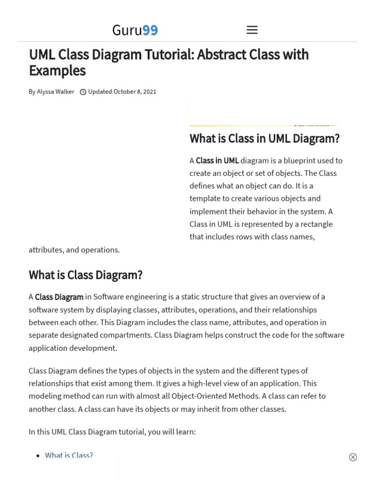 Uml Class Diagram Tutorial - Abstract Class With Examples | Pdf | Class 