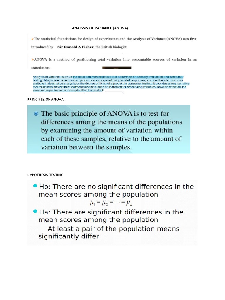 ANOVA: Principles and Experimental Designs | PDF