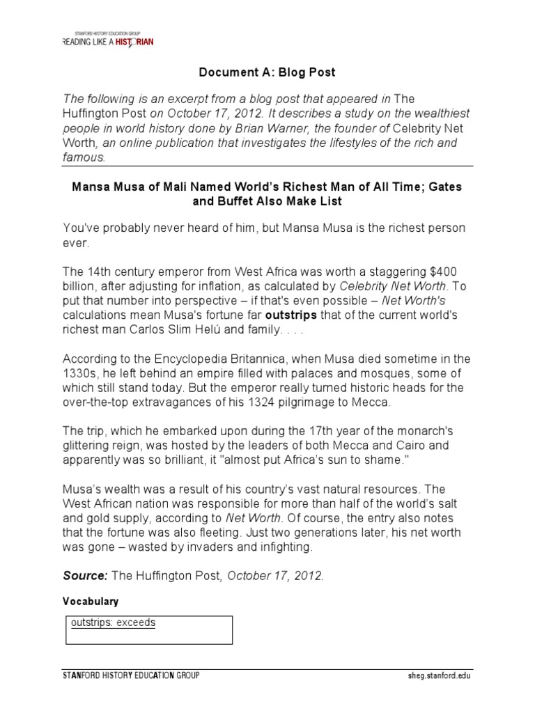 Mansa Musa's 1324 Pilgrimage to Cairo | PDF | Travel | History