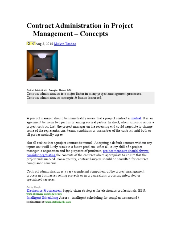 Contract Administration in Project Management - Concepts | PDF ...