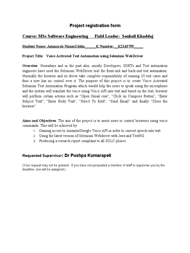 Project Registration Form | PDF