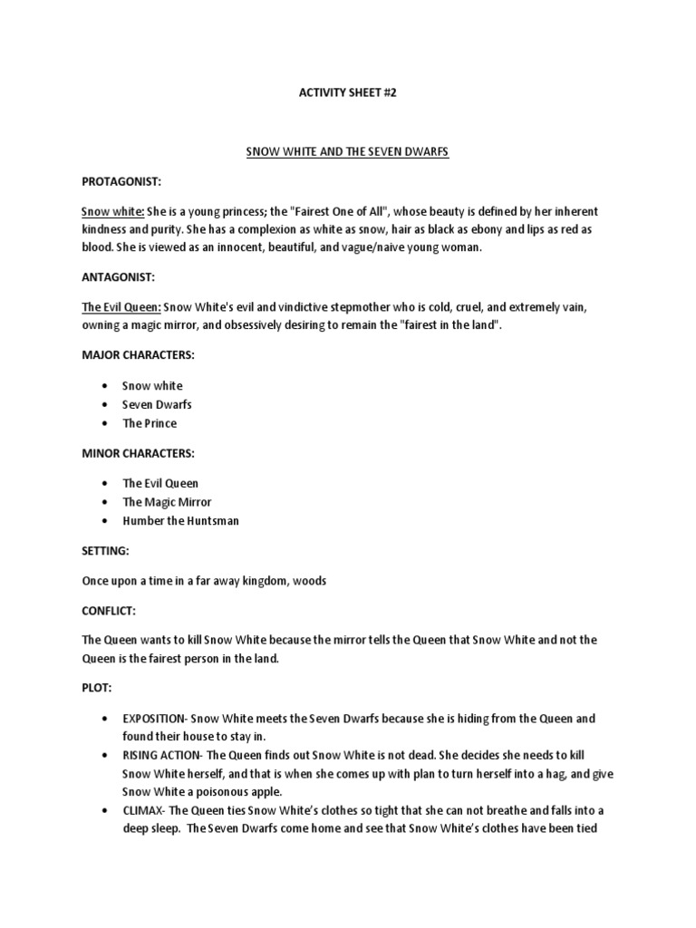 Activity Sheet #2 | PDF | Snow White | Grimms' Fairy Tales