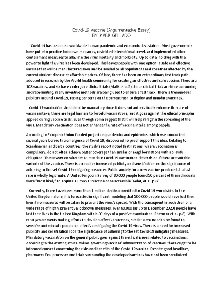 Covid-19 Vaccine (Argumentative Essay) By: Karr Gellado | PDF ...