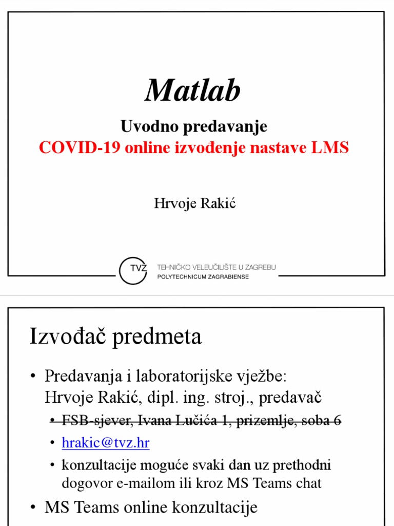 Matlab - Uvodno Predavanje | PDF