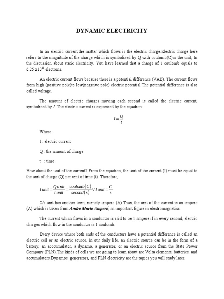 Dynamic Electricity: Coulomb (C) I Unit C | PDF | Series And Parallel ...