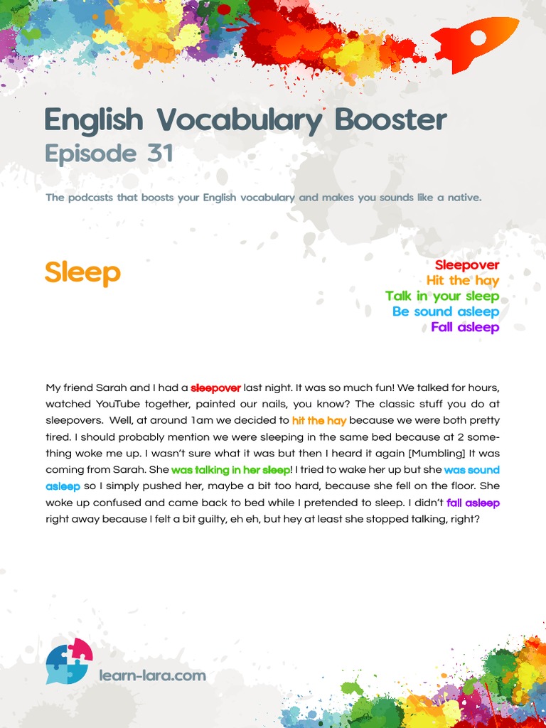 English Vocabulary Booster: Sleep | PDF | Sleep